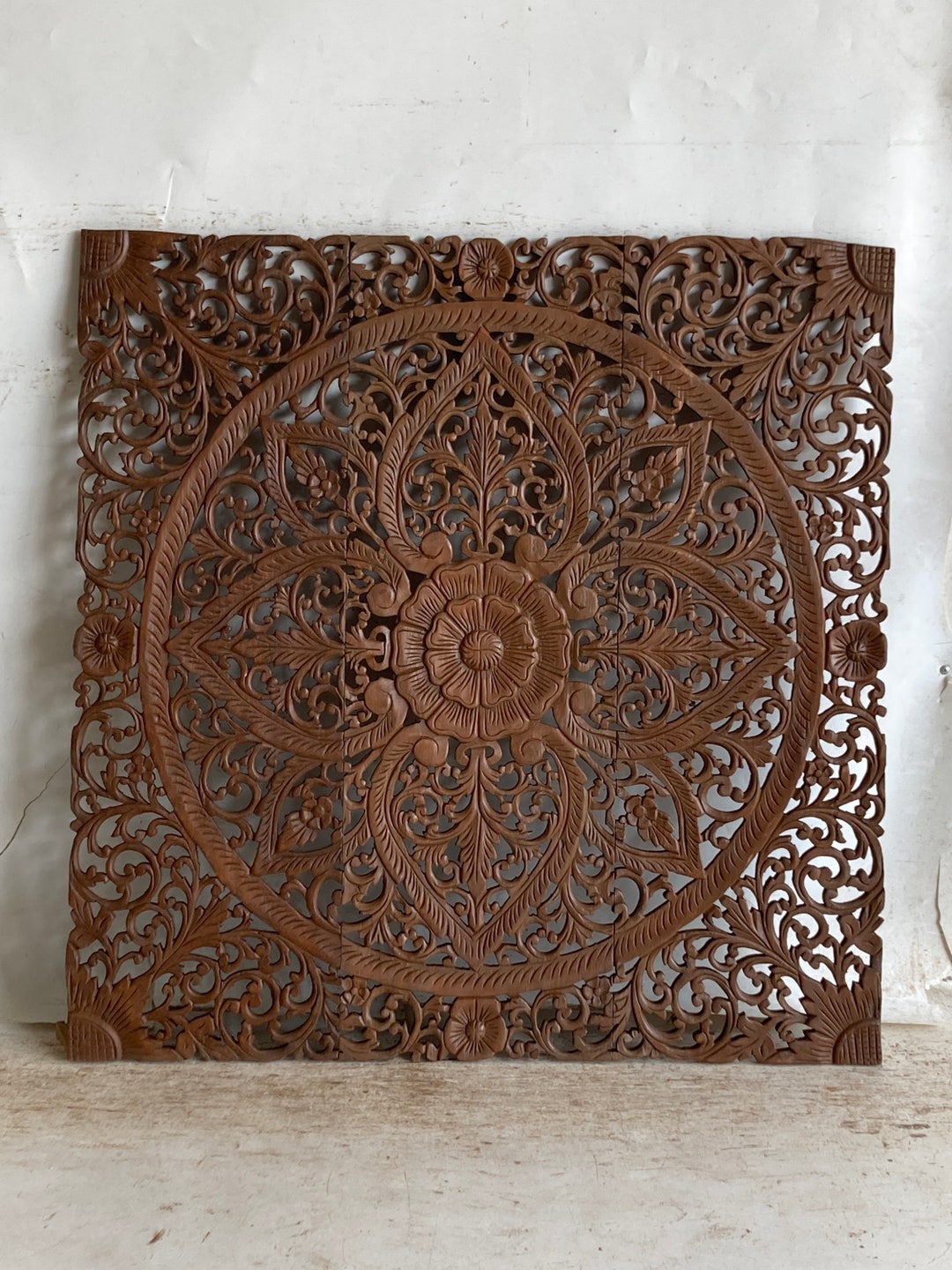 Teak Wood Carved Panel in Set, Wall Art Hanging Decorative Ornament in ...