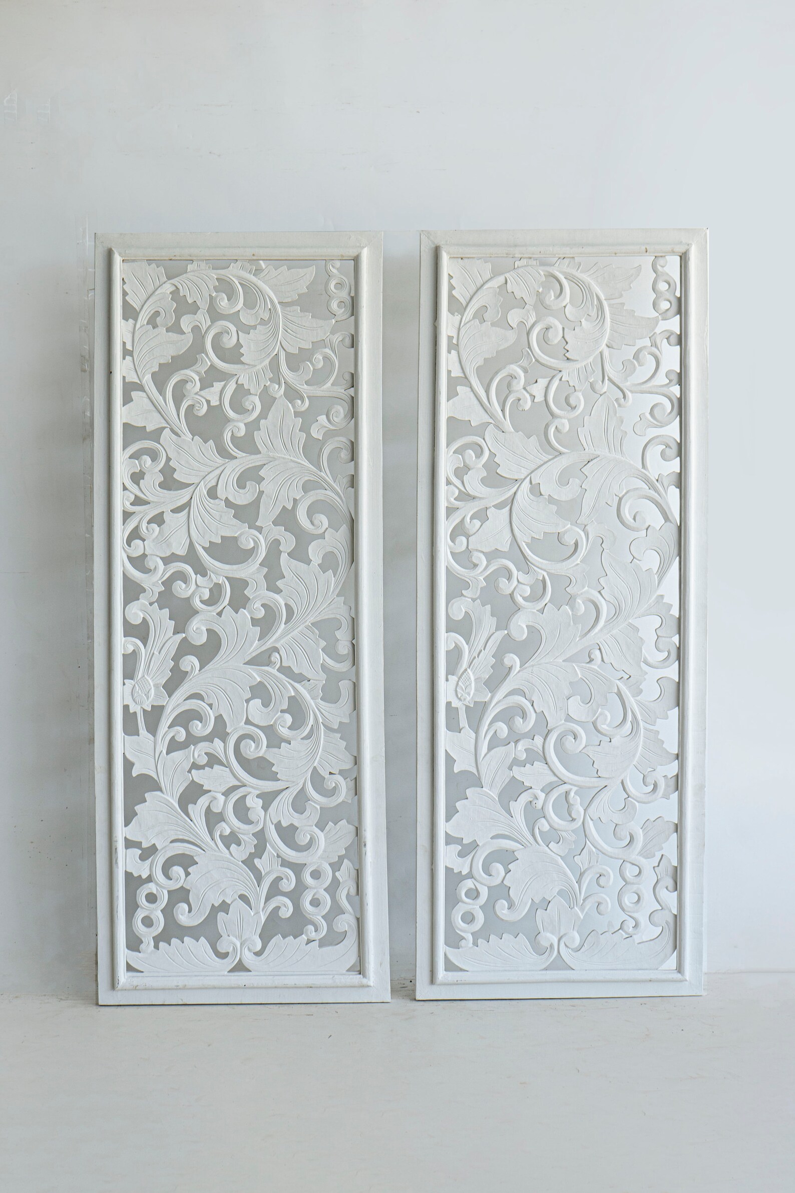 Set of 2 White Wood Carving Handcrafted MDF Wall Art Hanging - Etsy