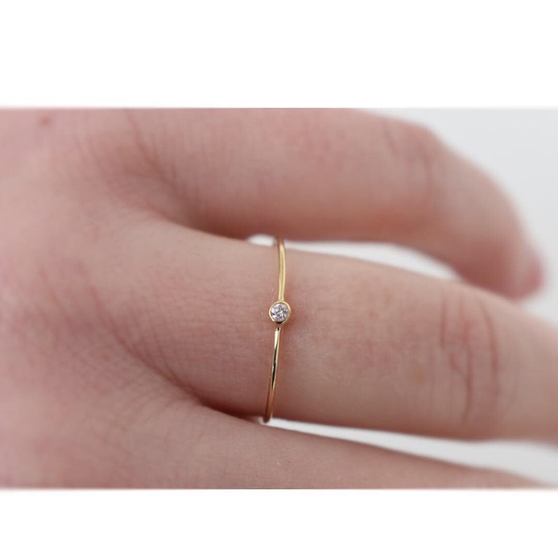 14k Yellow Gold Tiny Diamond Ring Diamond Ring With Thin - Etsy