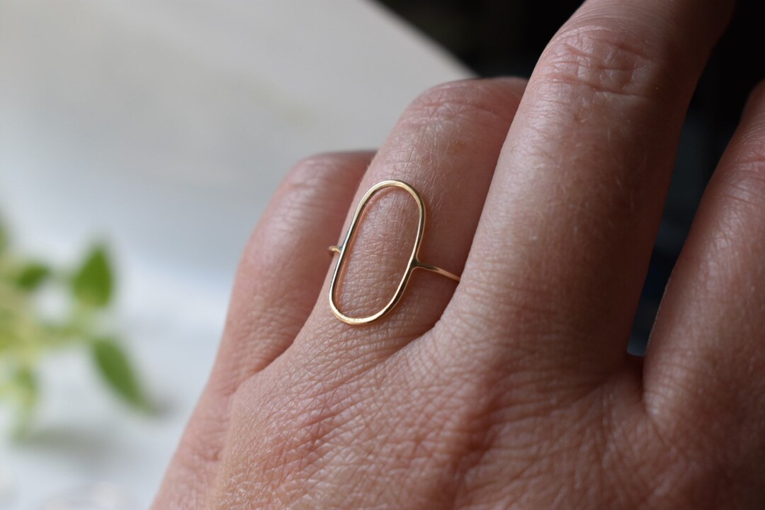 14k Solid Gold Open Oval Band, Simple Statement Ring, Open Ring Design ...