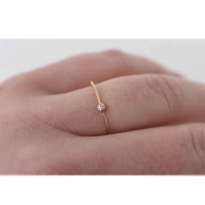 14k Yellow Gold Tiny Diamond Ring Diamond Ring With Thin - Etsy