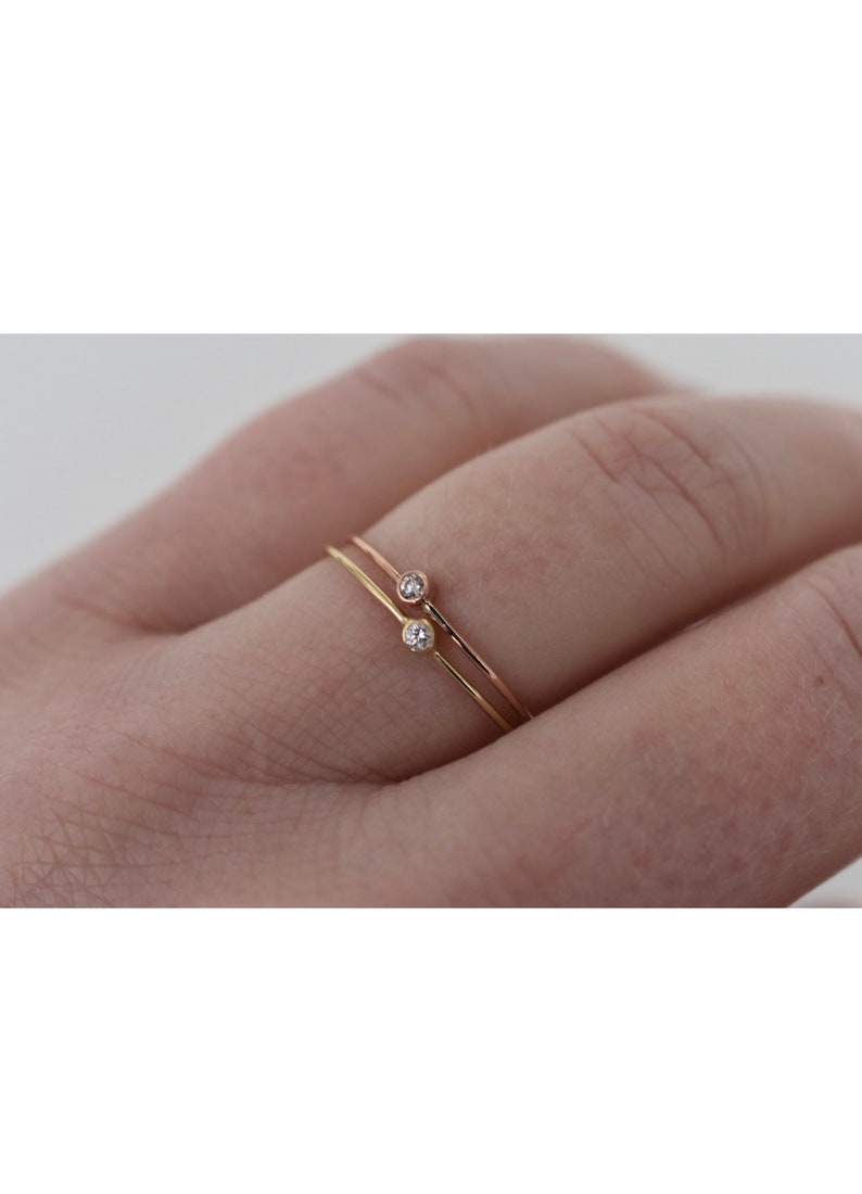 14k Yellow Gold Tiny Diamond Ring Diamond Ring With Thin - Etsy