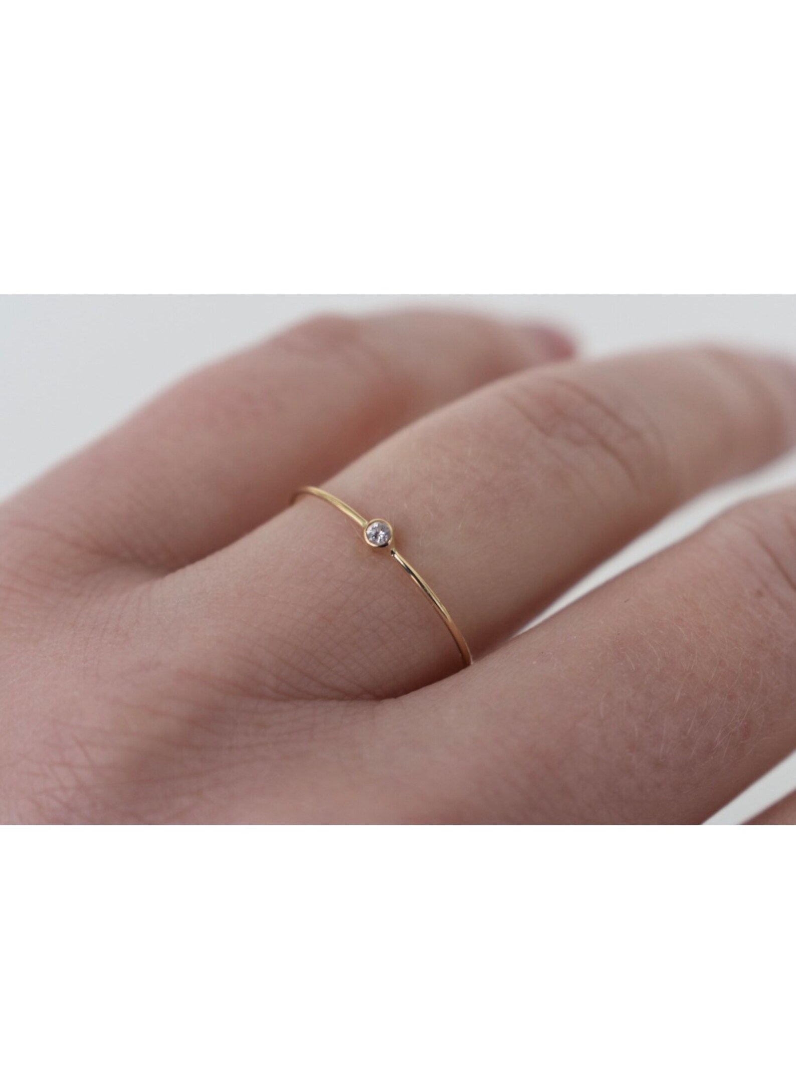 14k Yellow Gold Tiny Diamond Ring Diamond Ring With Thin - Etsy