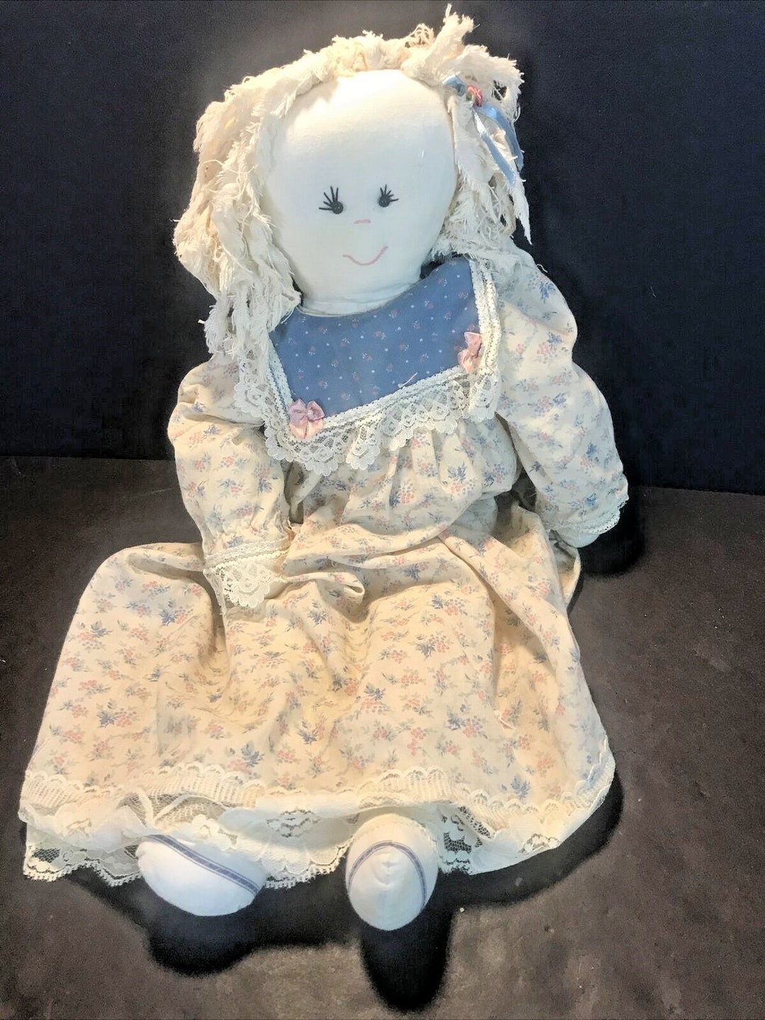 Vintage Rag Doll Handmade 22" Tall Hand Sewn Clothes and Body Folk Art ...