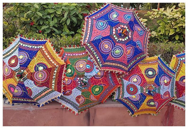 Indian Decorative Umbrella Embroidered Parasols Mirror Work Event Party ...
