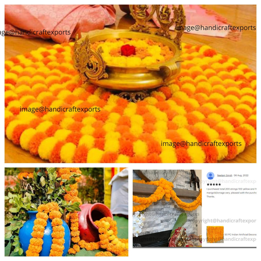100 Pc Marigold Flower Garland Strings for Christmas Indian Mango Color ...
