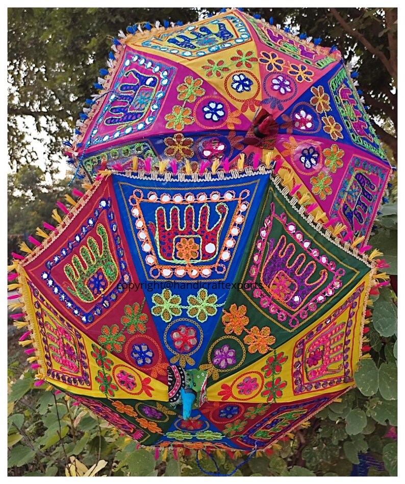 Indian Decorative Umbrella Embroidered Parasols Mirror Work Event Party ...