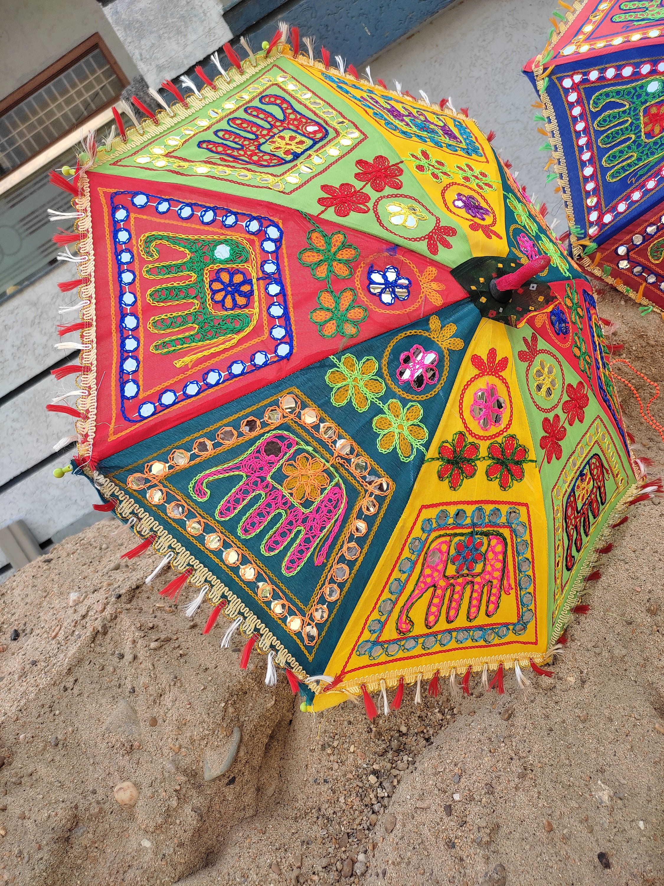 Indian Decorative Umbrella Embroidered Parasols Mirror Work Event Party ...