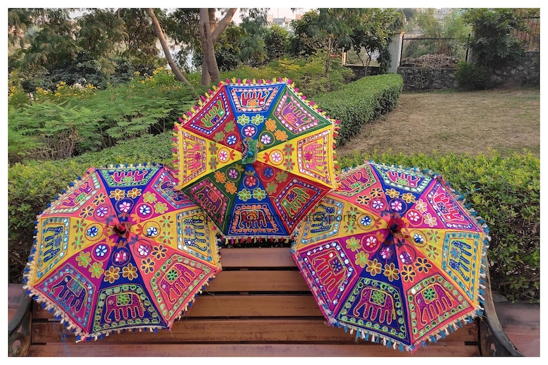 Indian Decorative Umbrella Embroidered Parasols Mirror Work Event Party ...