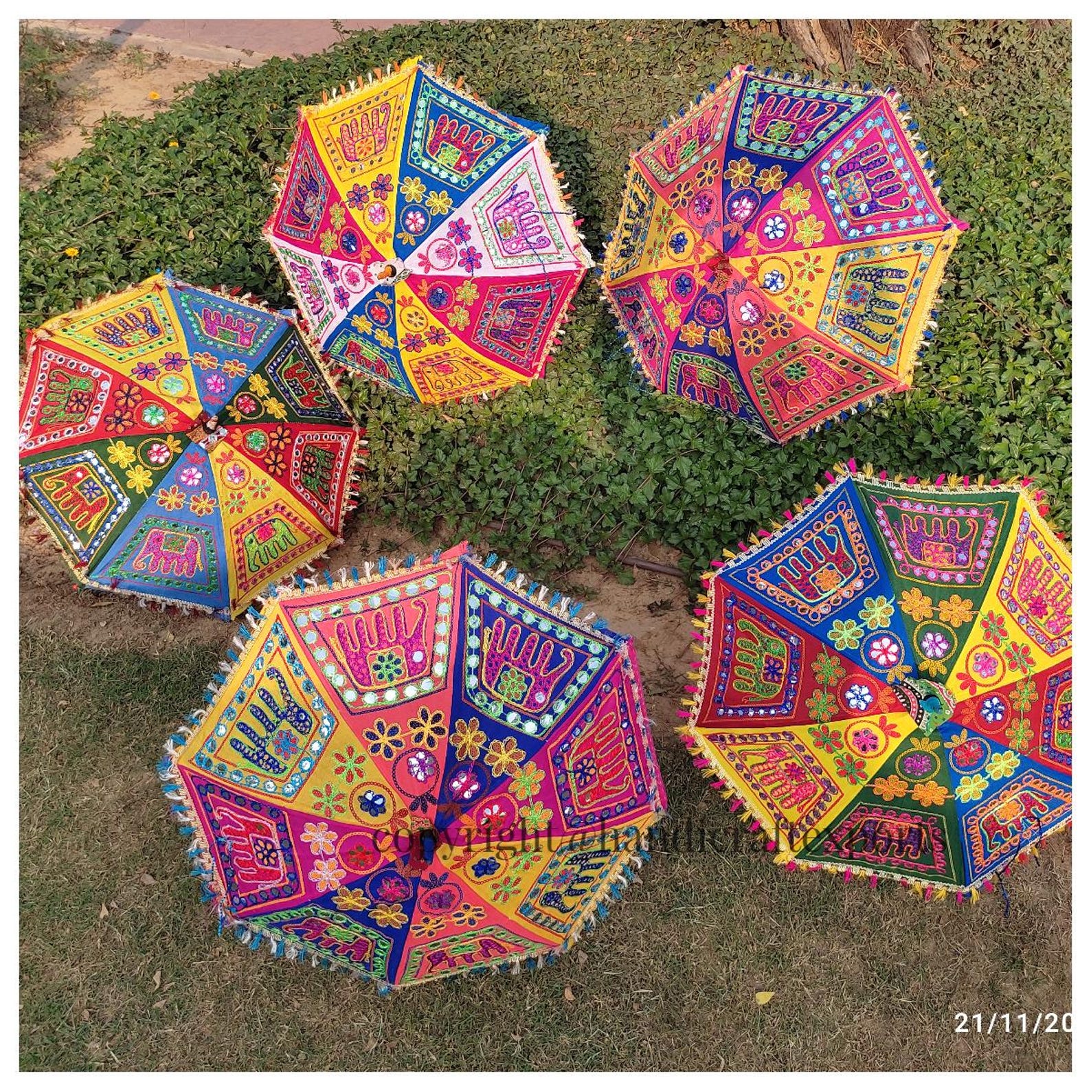 Indian Decorative Umbrella Embroidered Parasols Mirror Work Event Party ...