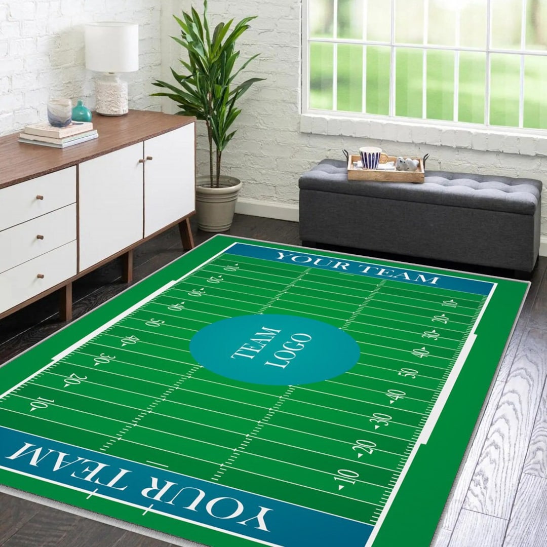 Football Field Area Rug With Your Team Logo, American Football Fans ...