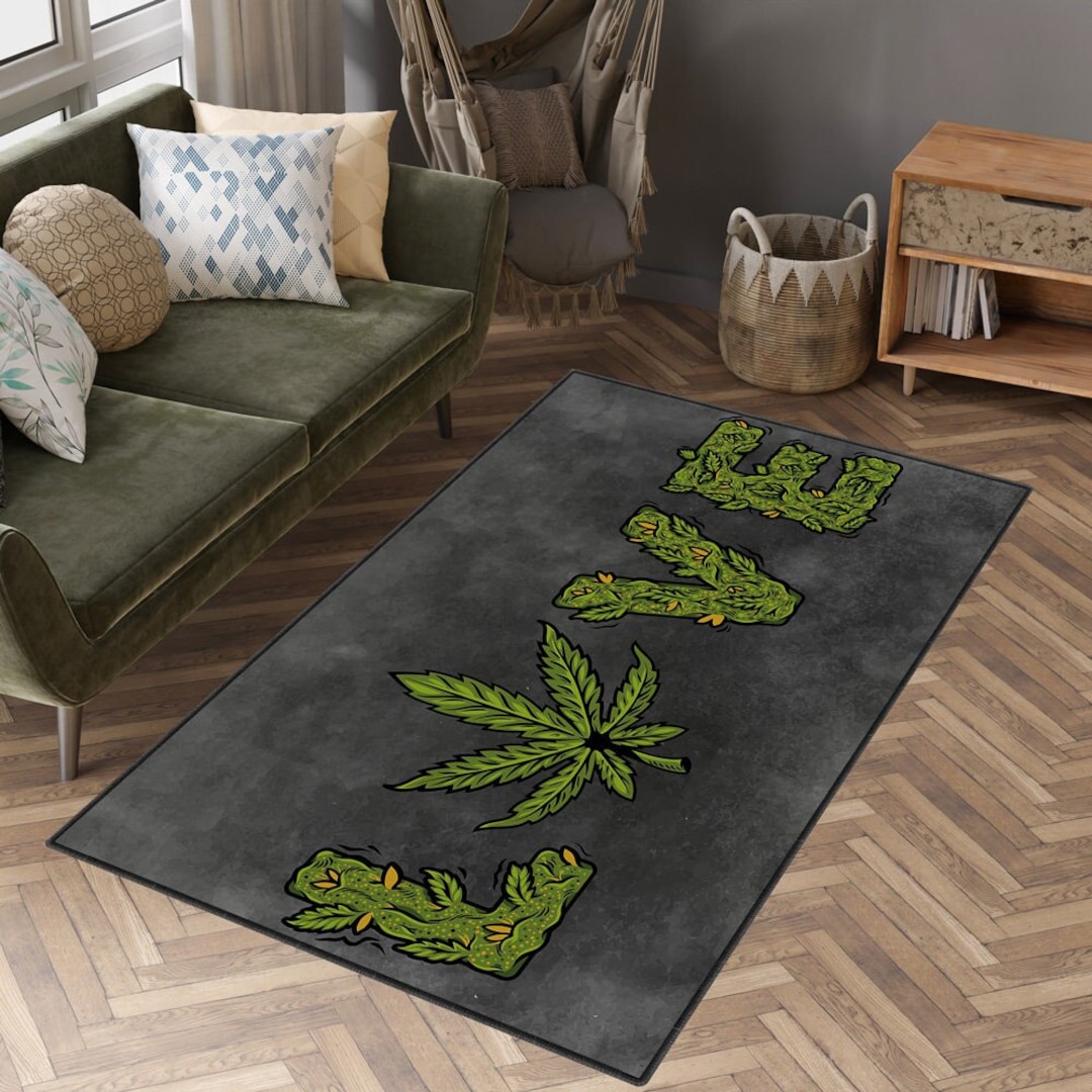 Cannabis Patterned LOVE Rug, Funny Weed Art Decor, Weed Leaf Pattern ...