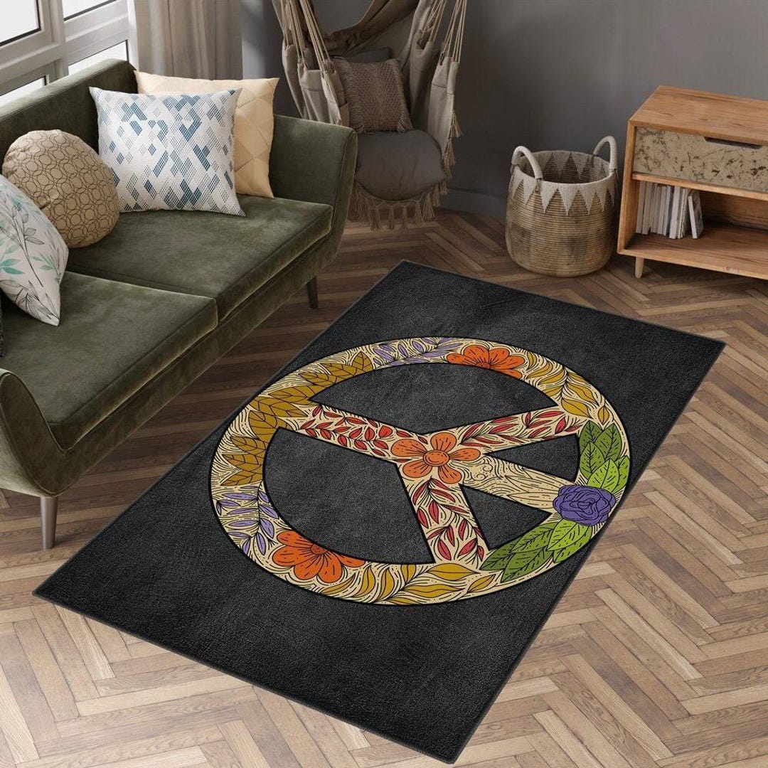 The Peace Sign Rug, Funny Living Room Area Rug, Man Cave Rug, World ...