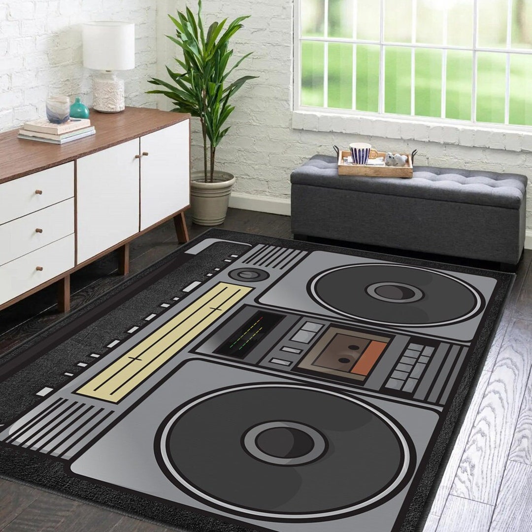 Boombox Rug, Retro Casette Tape Player Area Rug, Old School Boom Box ...