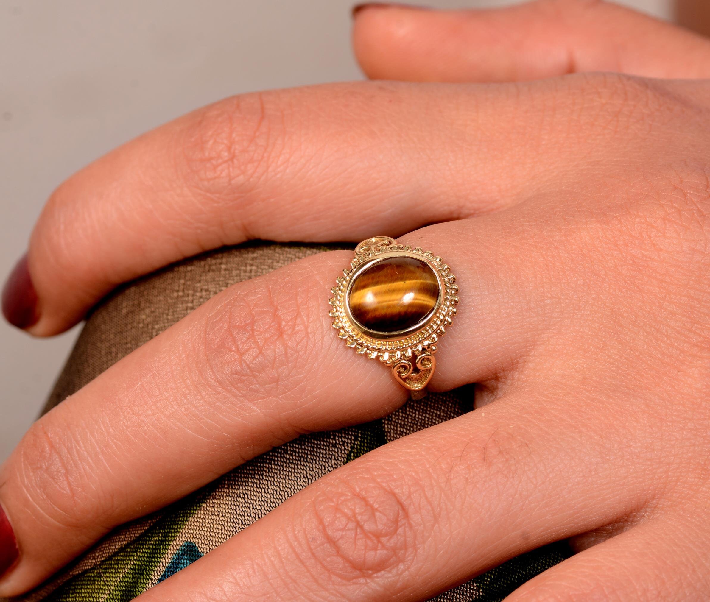 Tiger's Eye Ring In Antique Brass Real Gemstone Ring, 59% OFF