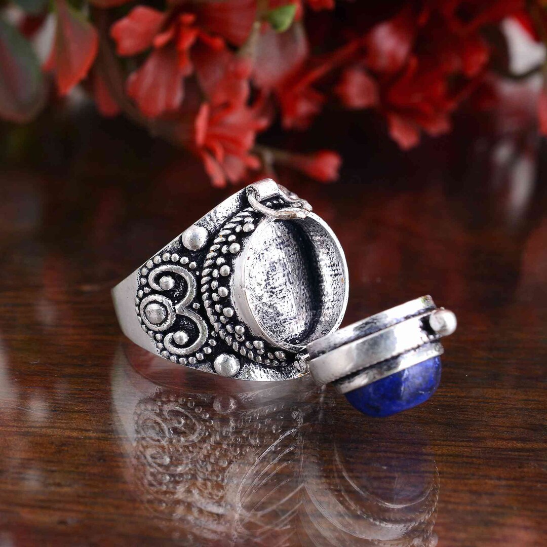 Poison Ring, Silver Box Ring , Lapis Lazuli Poison Ring , Pill Box Ring ...