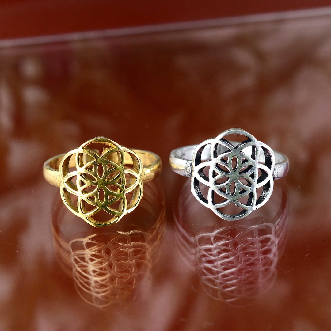 Handmade Flower of Life Ring Gold Mandala Ring Gold Seed of Life Ring ...