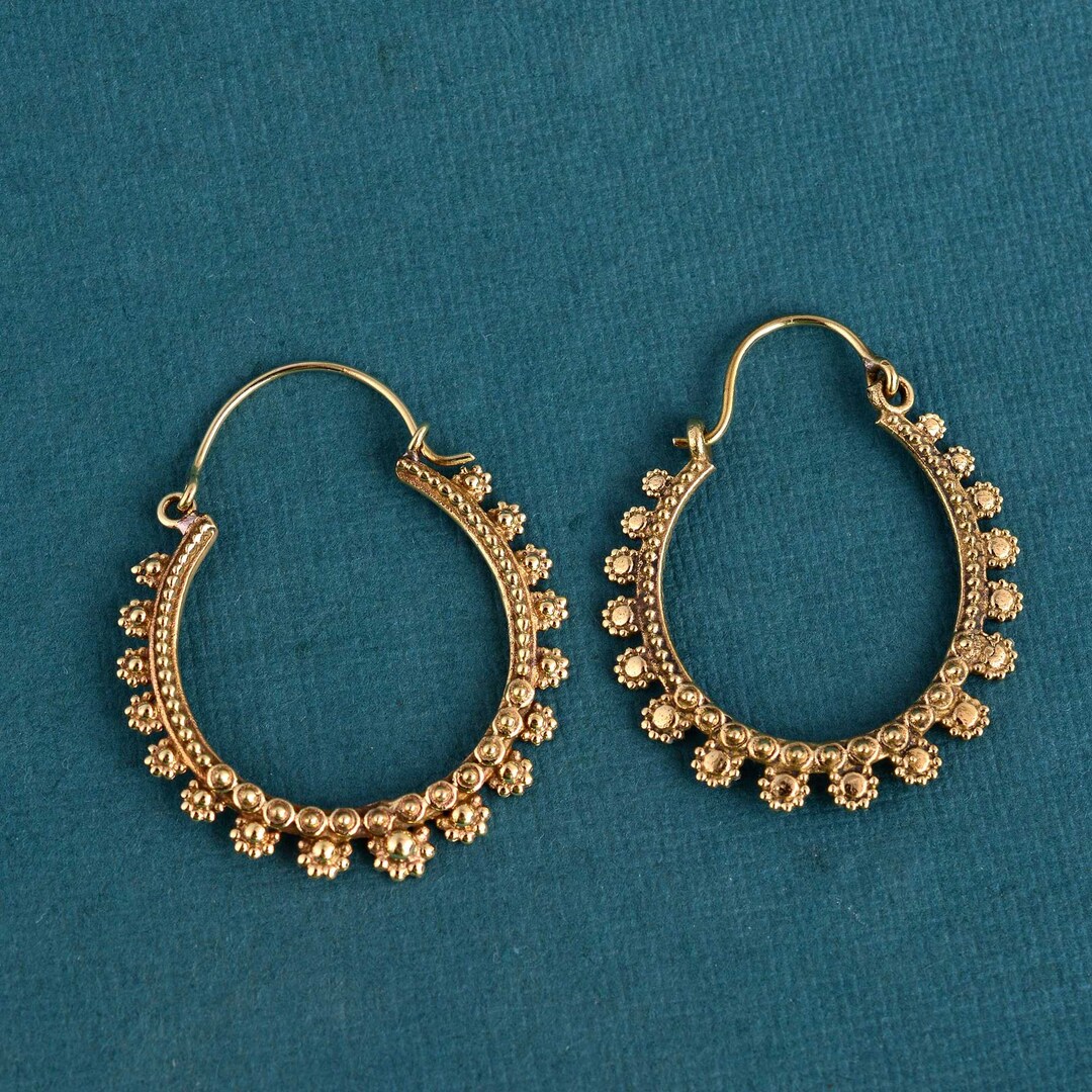 Tribal Hoop Earrings, Brass Hoop Earrings, Ethnic Hoops, Gypsy Earrings ...