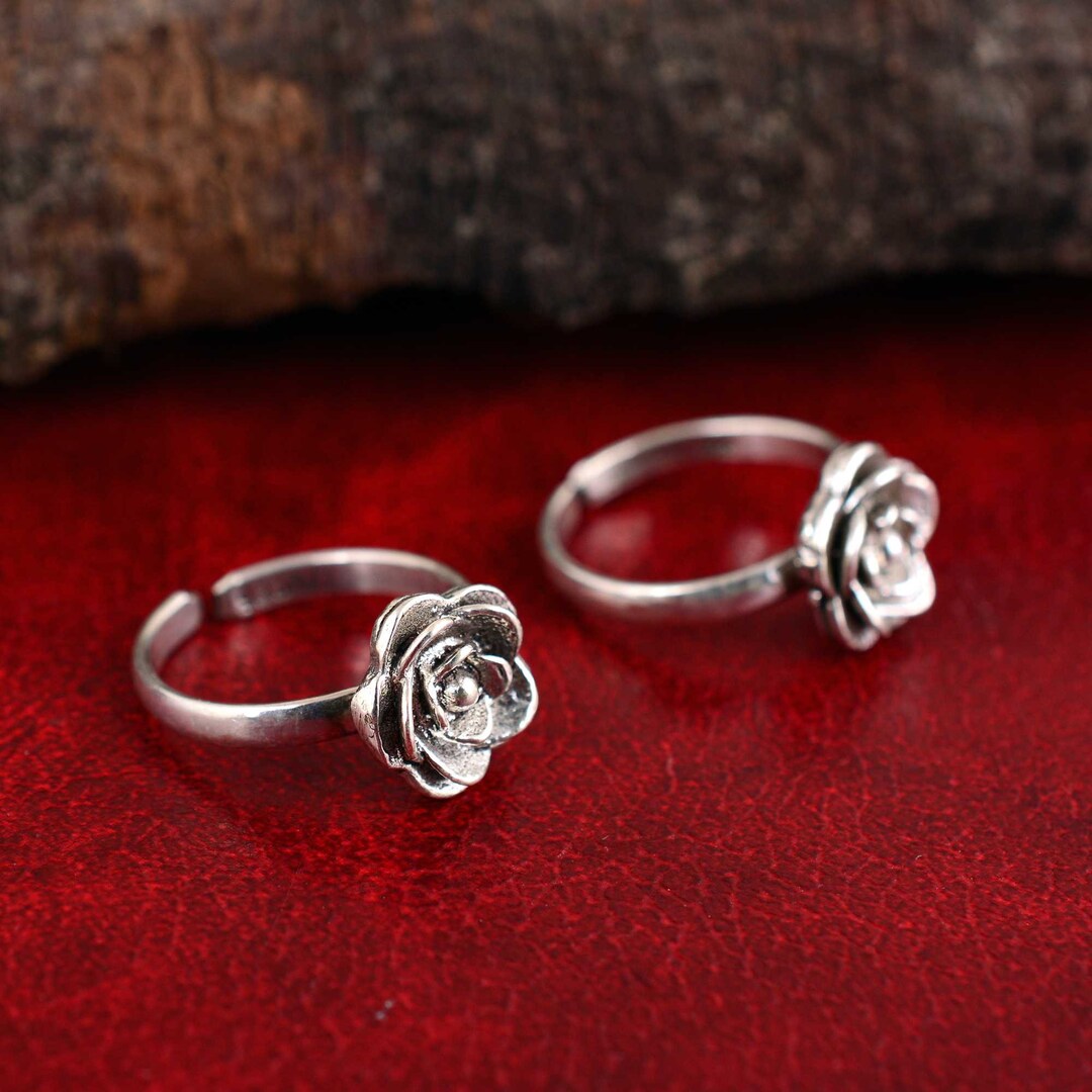 Flower Toe Ring Silver Toe Ring Toe Ring Pair Handmade Toe Ring ...