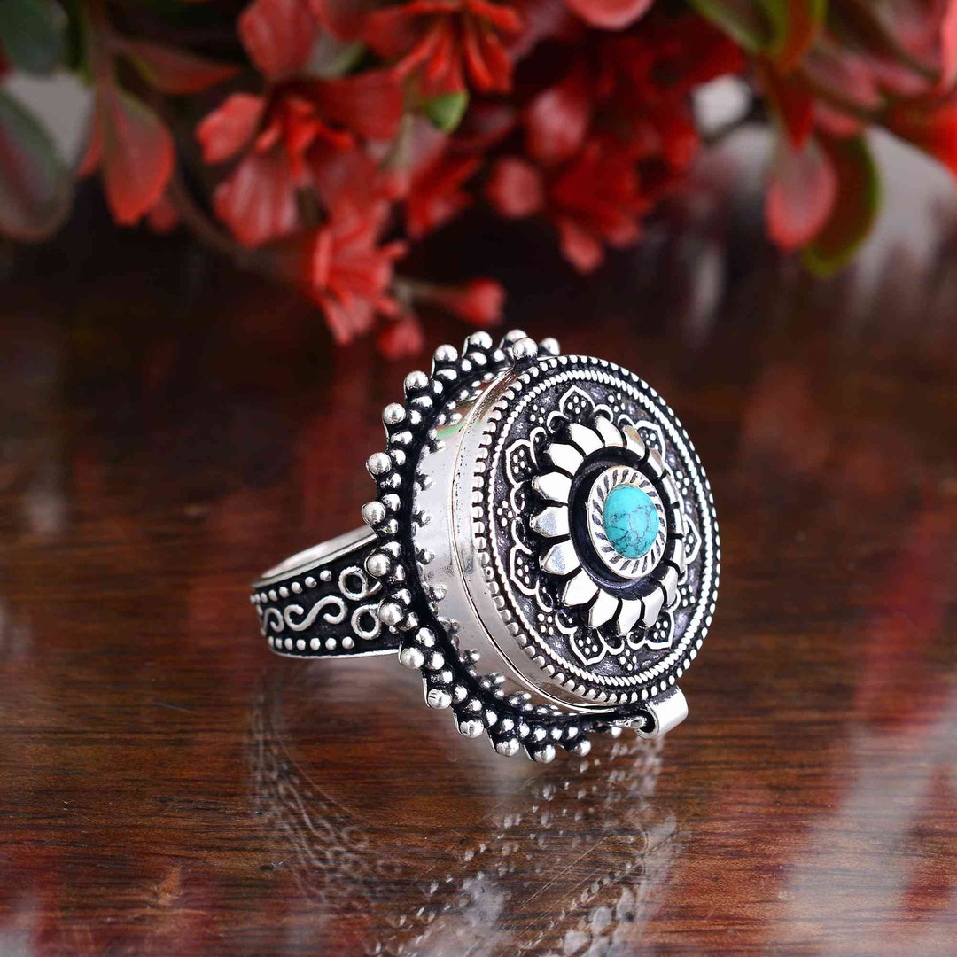 Beautiful Poison Ring,compartment Ring,turquoise Poison Ring,gold ...