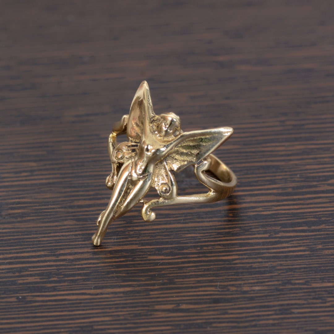 Beautiful Brass Ring With Faerie Fairy Design, Angle Ring, Gift for Her ...