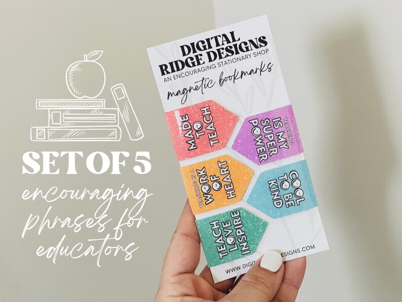 Teacher Appreciation Magnetic Bookmarks Set of 5, Laminated Bookmark ...