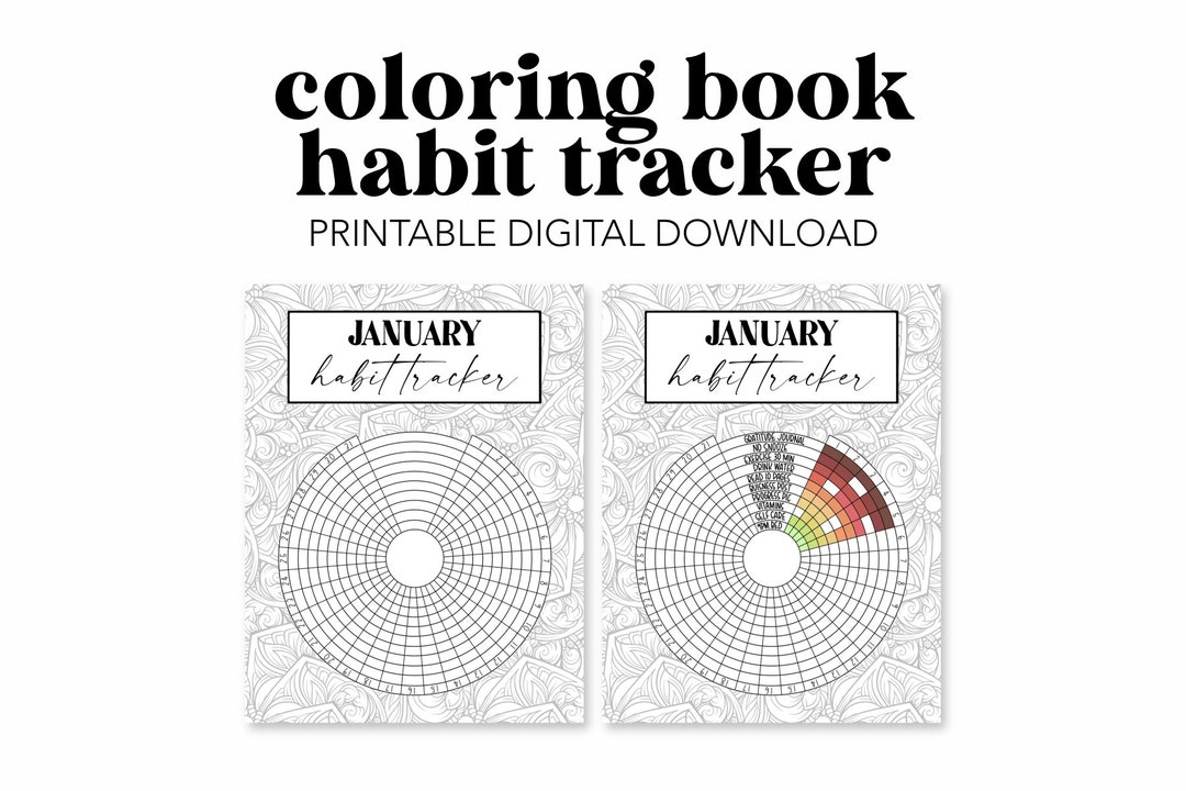 12 Month Coloring Book Circle Habit Tracker, Zentangle Coloring ...