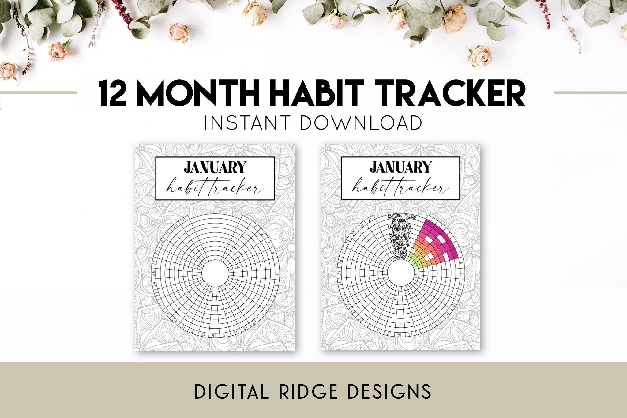 12 Month Circle Habit Tracker Zentangle Coloring Book | Etsy