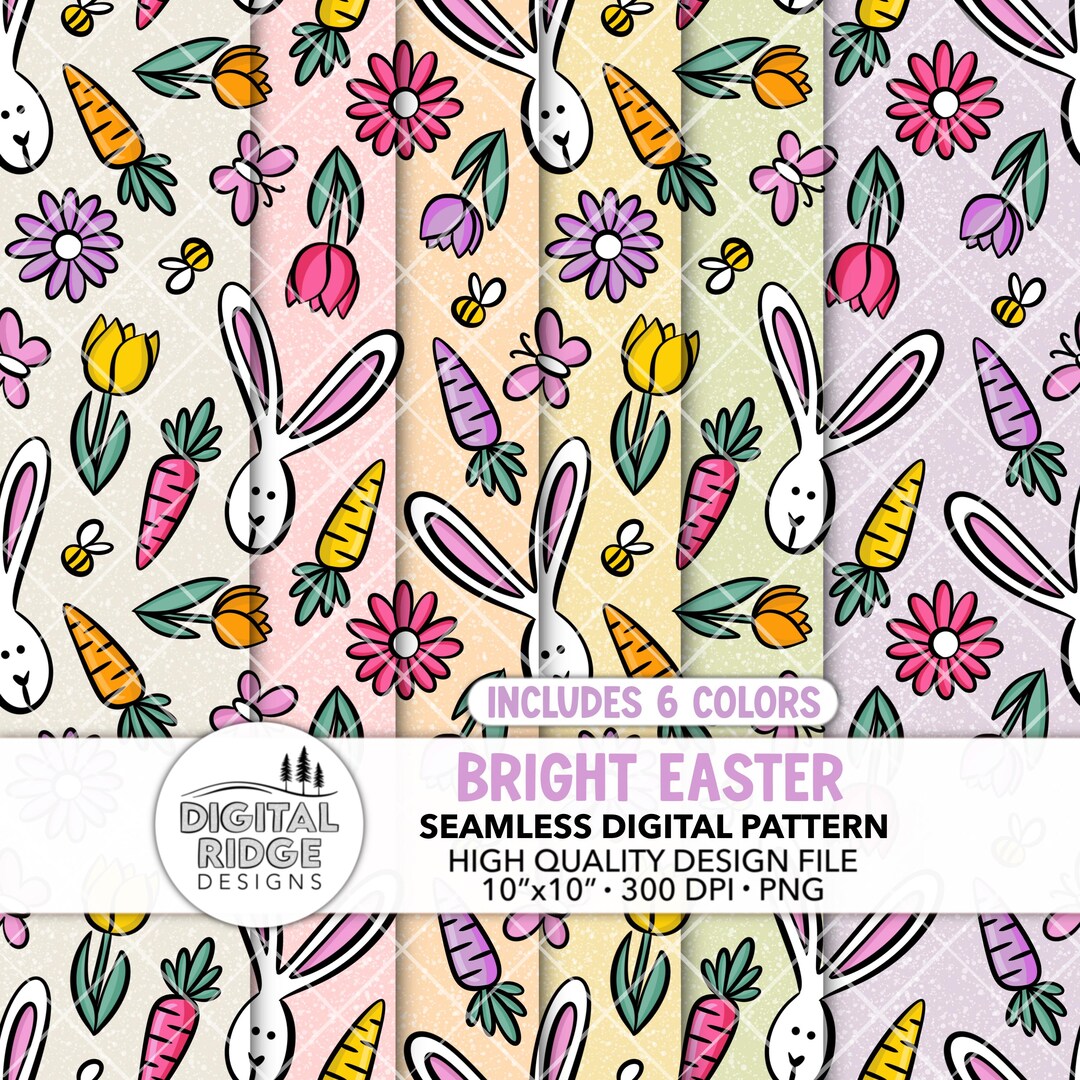 Bright Easter Hand-drawn Seamless Pattern Set, 6 Colors Included, 300 ...