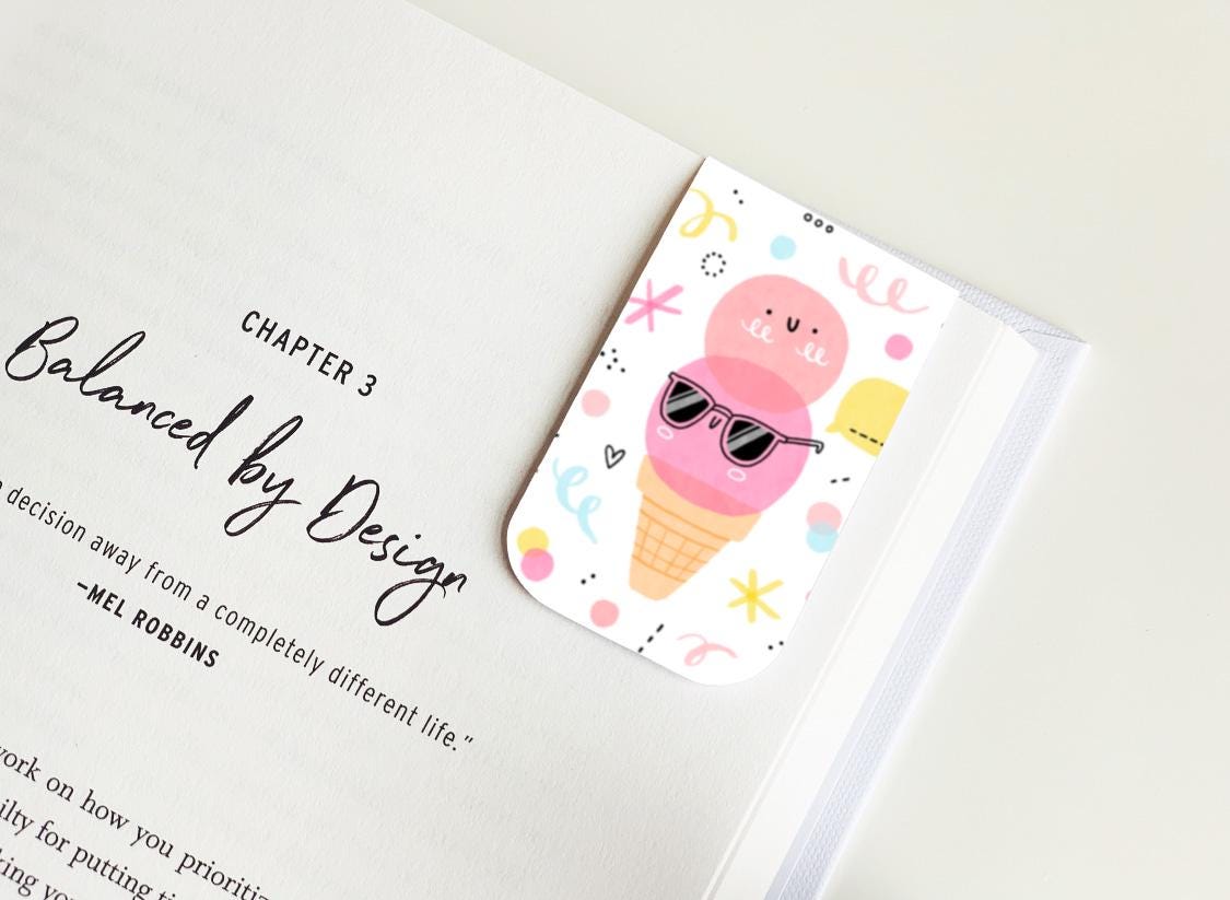 Ice Cream Cone Bookmark, Laminated Bookmark, Magnetic Bookmark, Book ...