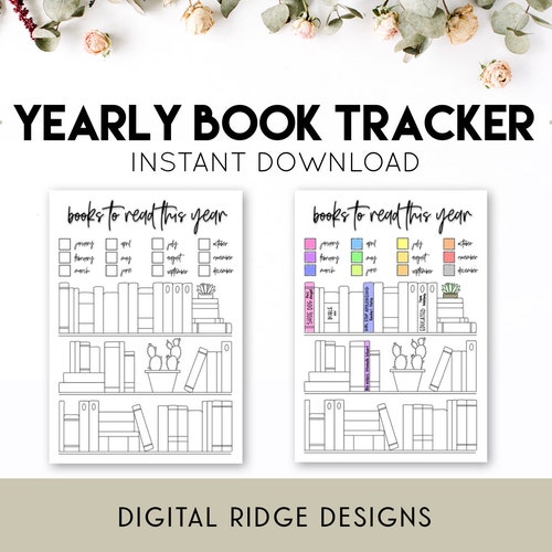 Yearly Book Tracker Instant Download Book Lover | Etsy