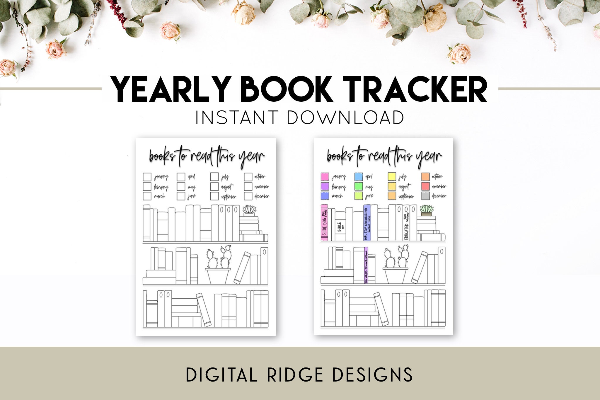 Yearly Book Tracker Instant Download Book Lover - Etsy