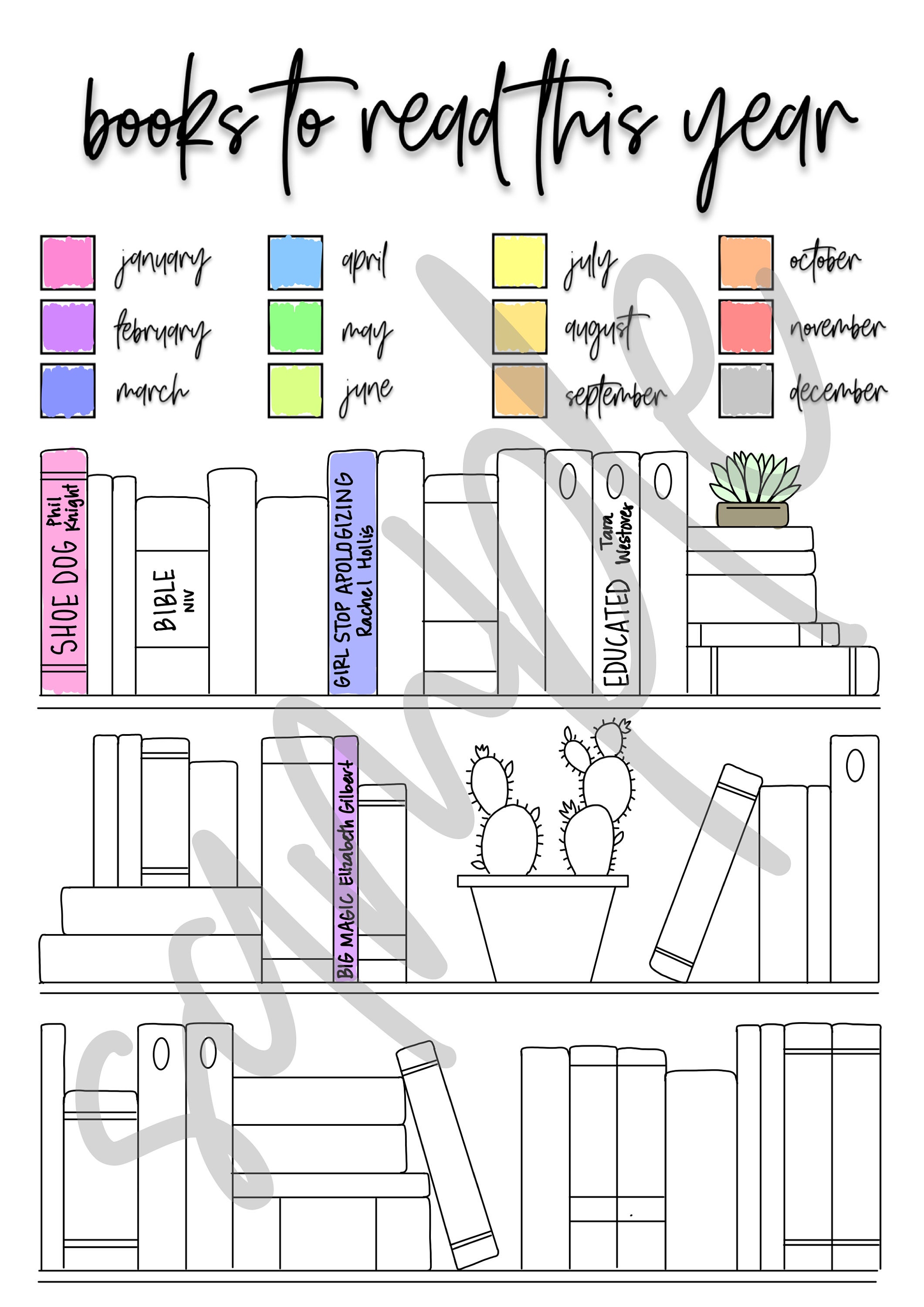 Yearly Book Tracker Instant Download Book Lover - Etsy