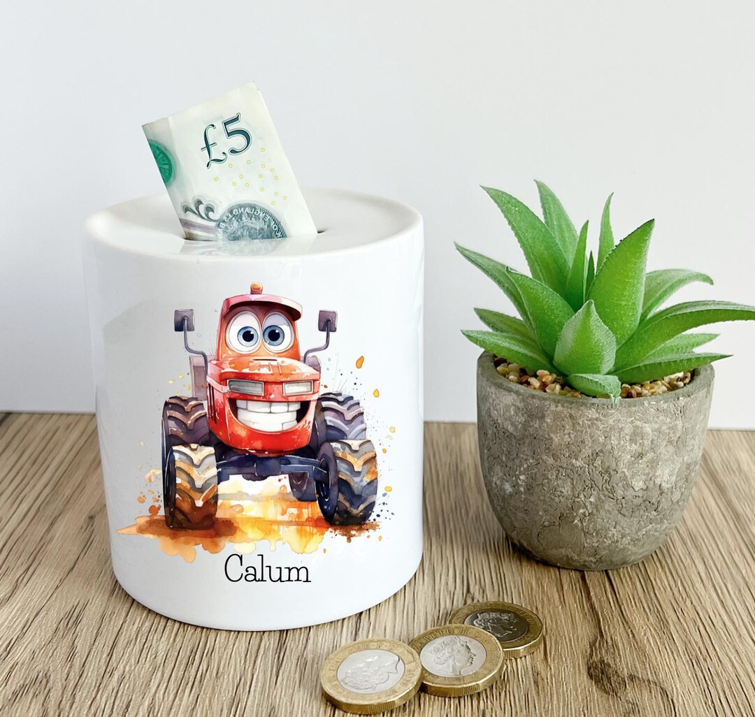 Personalised Ceramic Tractor Money Box, Piggy Bank, Coin Bank ...