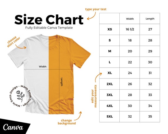 Size Chart Editable Size Chart Bella & Canvas Gildan Bella | Etsy
