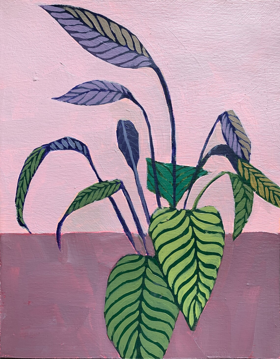 Original Oil Painting Calathea Plant in Blue and Brown - Etsy