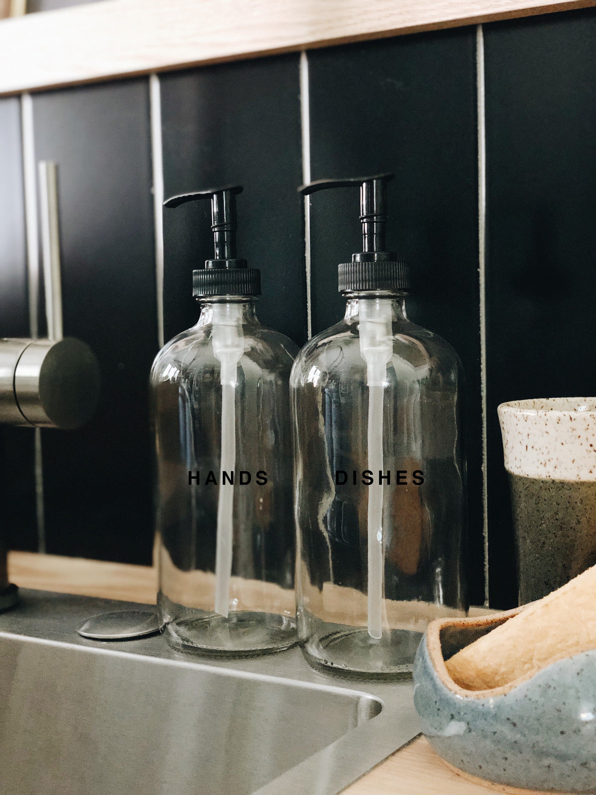 Clear Glass Kitchen Soap Set 16oz Hand and Dish Soap Set | Etsy