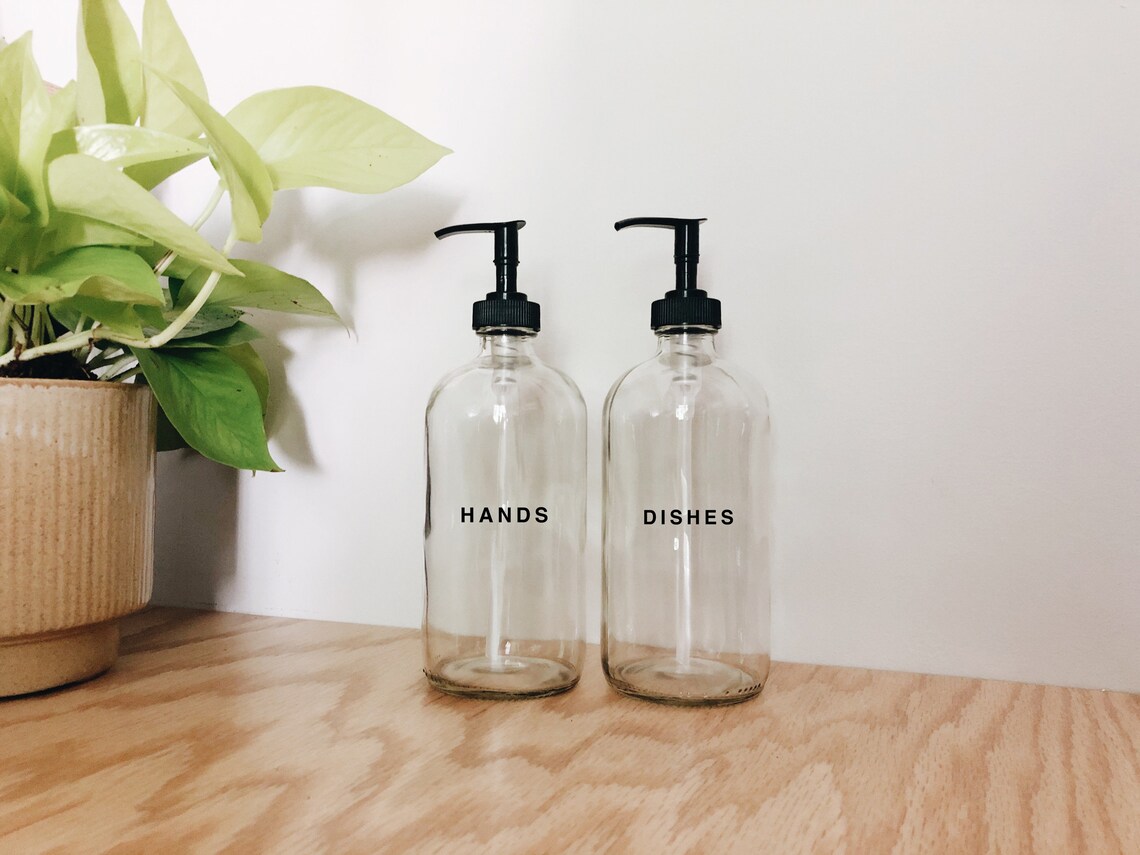 Clear Glass Kitchen Soap Set 16oz Hand and Dish Soap Set | Etsy