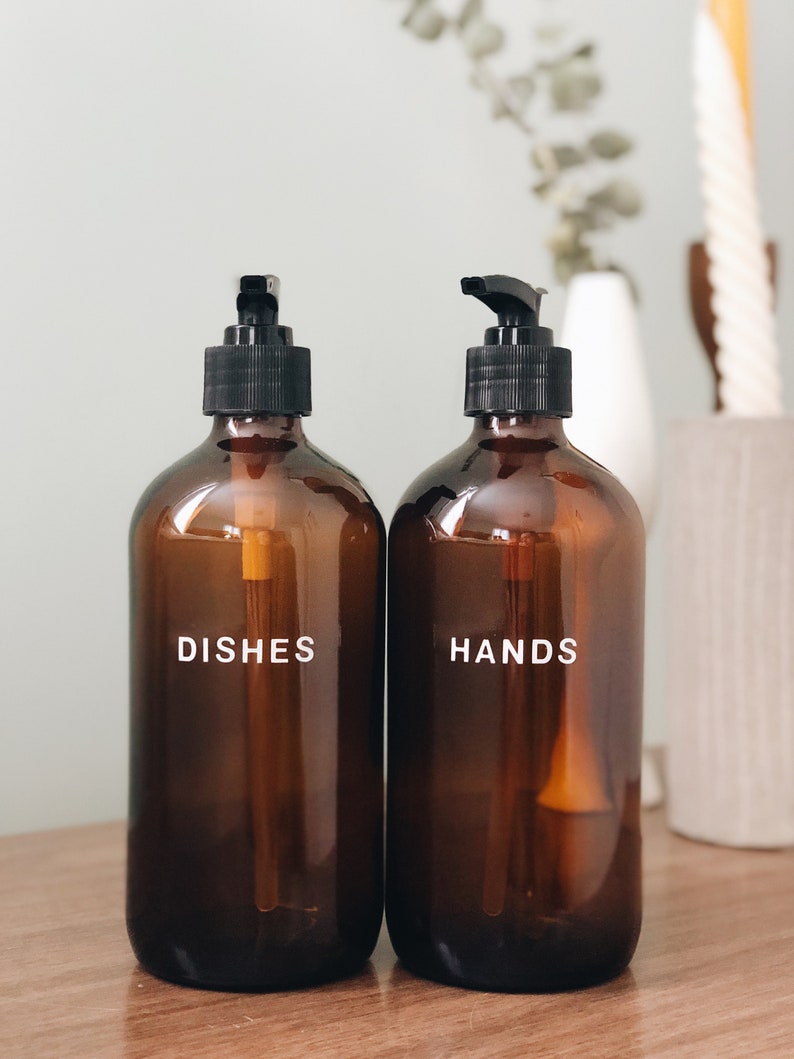 Glass Kitchen Soap Dispenser Set - 16oz ++ Hand and Dish Soap Set ...