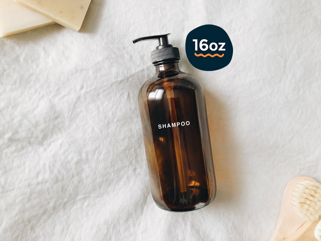 Glass Shampoo Dispenser 16oz | Amber Glass Shampoo Bottle, Modern ...