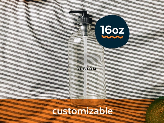 Custom clear glass bottle with black pump 16oz modern | Etsy