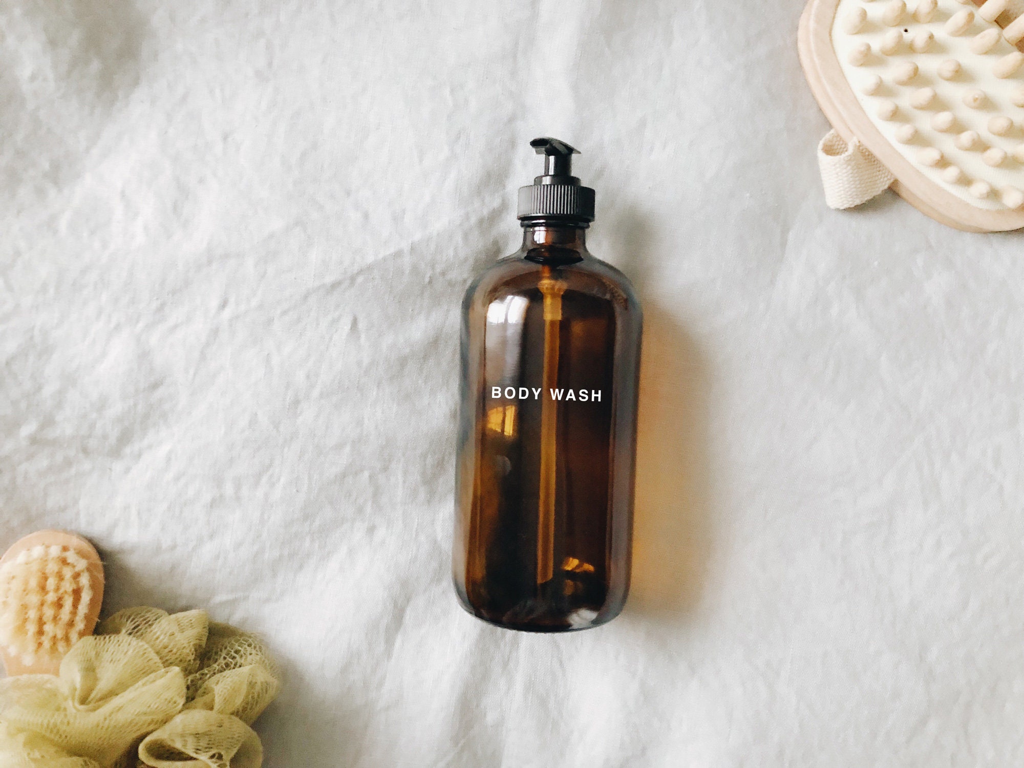 Glass Bathroom Set - 16oz | Amber Glass Shampoo, Conditioner & Body ...