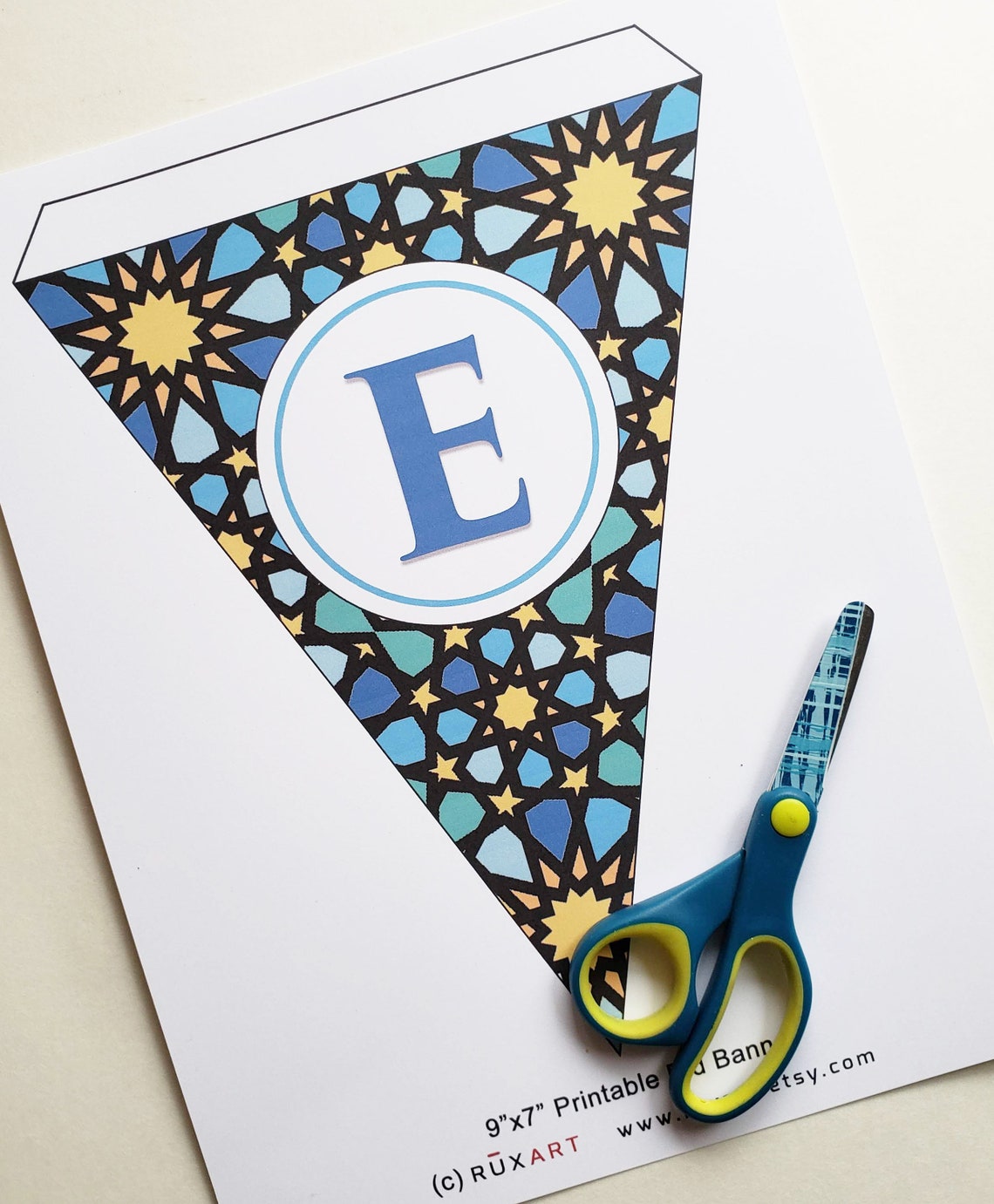Eid Mubarak Printable Banner - 9"x 7" - Blue / Yellow Theme. Digital ...