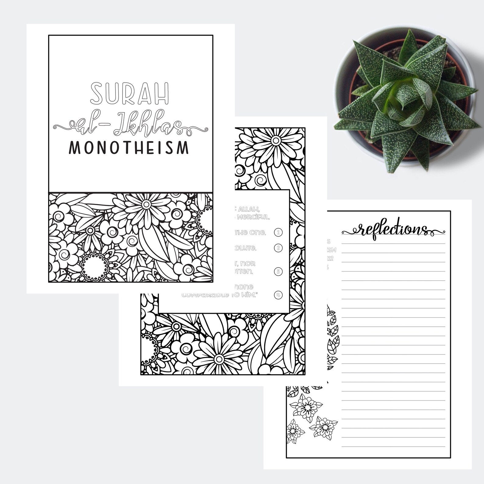 Quran Journaling Coloring Pages Surah Al-ikhlas Set of 3 Pages. Islamic ...