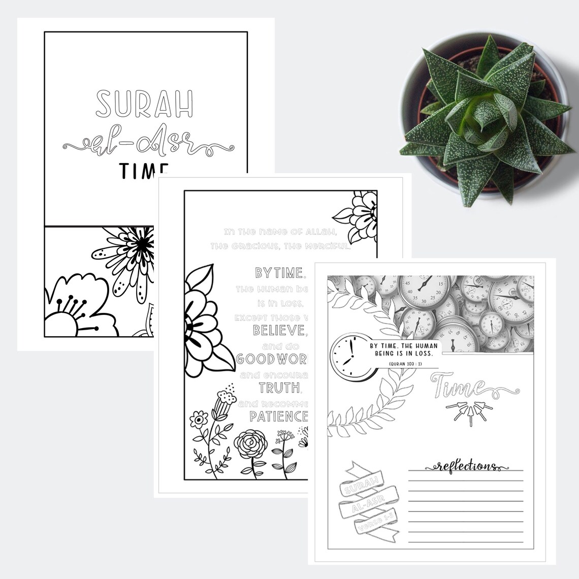 Quran Journaling Coloring Pages Surah Al-asr Set of 3 Pages. Islamic ...