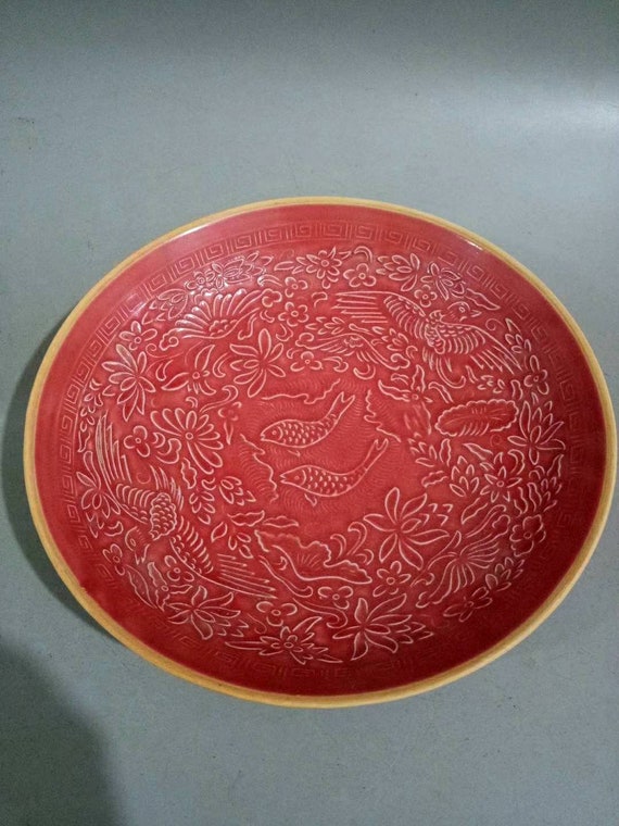 Song Dynasty Ding Ware Style Red Glaze Porcelain Platecarved - Etsy