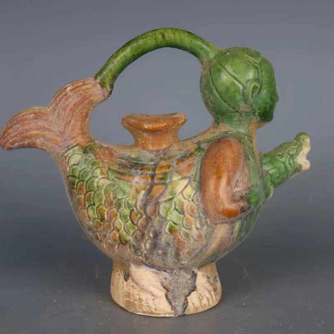 Vintage Chinese Porcelain Water Pot,tang Dynasty Tri-coloured Glaze ...