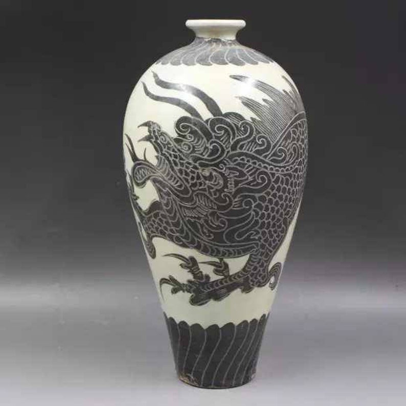 Song Dynasty Cizhou Ware Style Black Glaze Porcelain Meiping Mei Vase ...