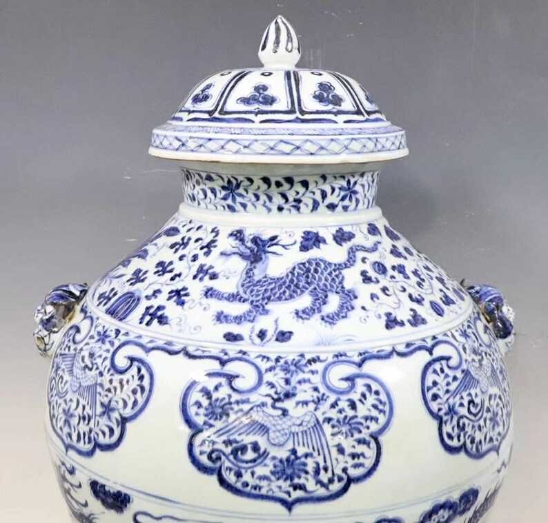57 Cm Height Yuan Dynasty Guan Ware Style Blue and White Porcelain Big ...