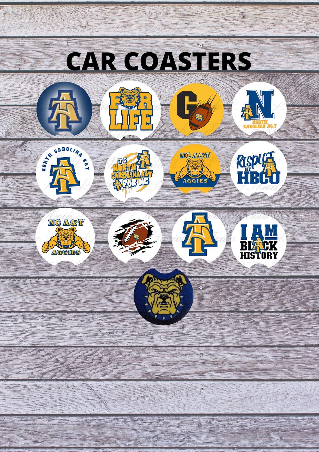 NCAT Car Coasters/set of 2/HBCU Car Coasters/car Accessories/north ...
